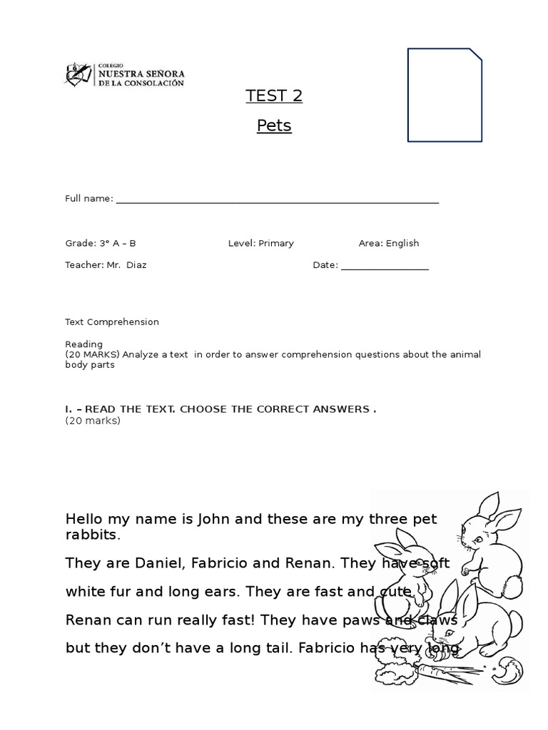 Test 2 Pets: I. - Read The Text. Choose The Correct Answers | PDF ...