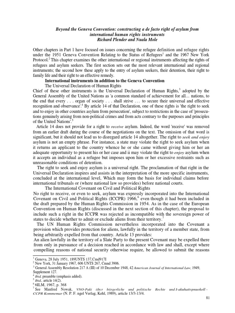 Beyond The Geneva Convention Constructing A de Facto Right of Asylum ...