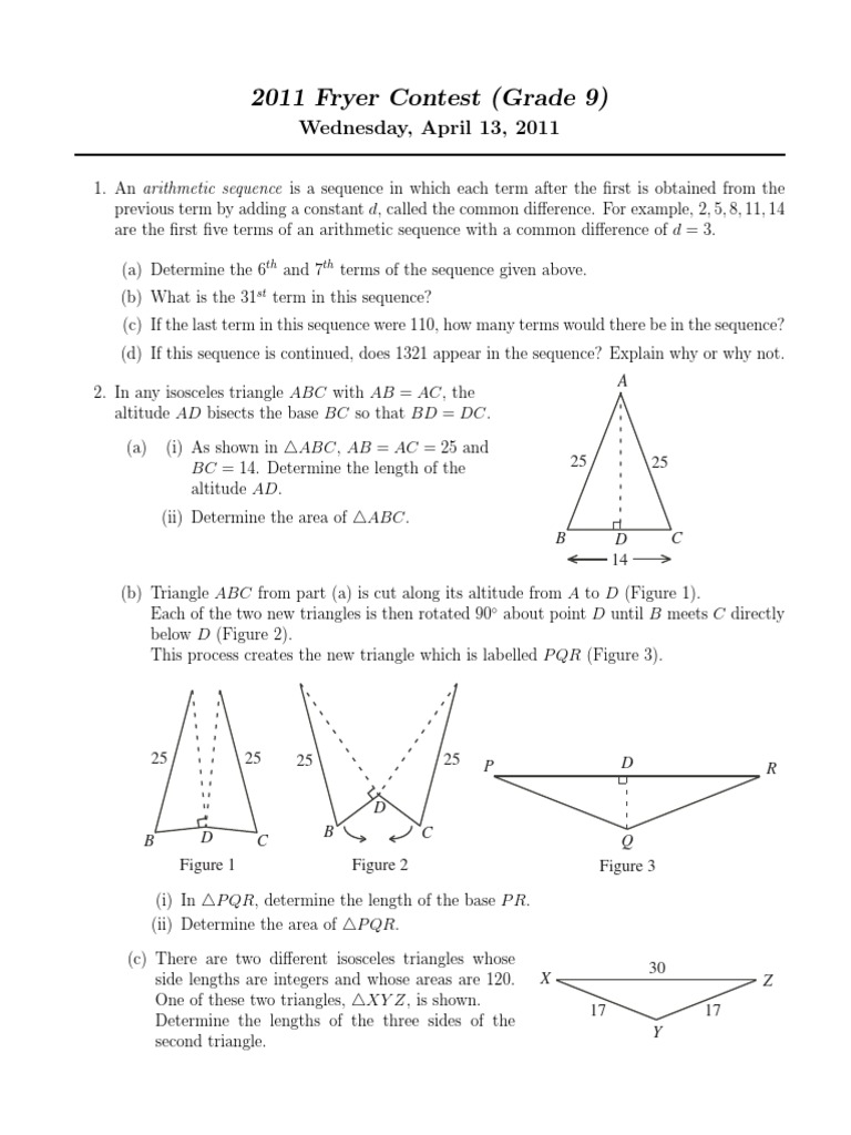 2011 Fryer Contest (Grade 9) : Wednesday, April 13, 2011 | PDF