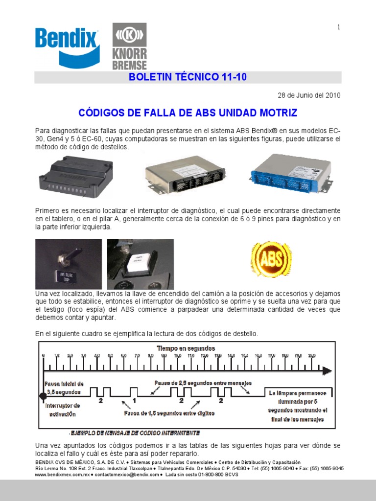 Códigos de Falla Abs Unidad Motriz BENDIX | PDF | Eje | Sensor