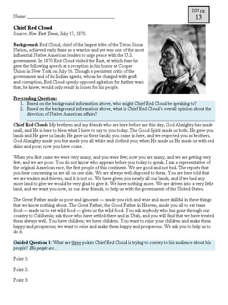 Chief Red Cloud Speech 1870 With Gqs | PDF | Native Americans In The ...