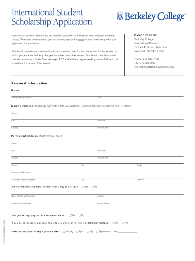 International Student Scholarship Application: P Ersonal I Nform Ation | PDF | Written ...