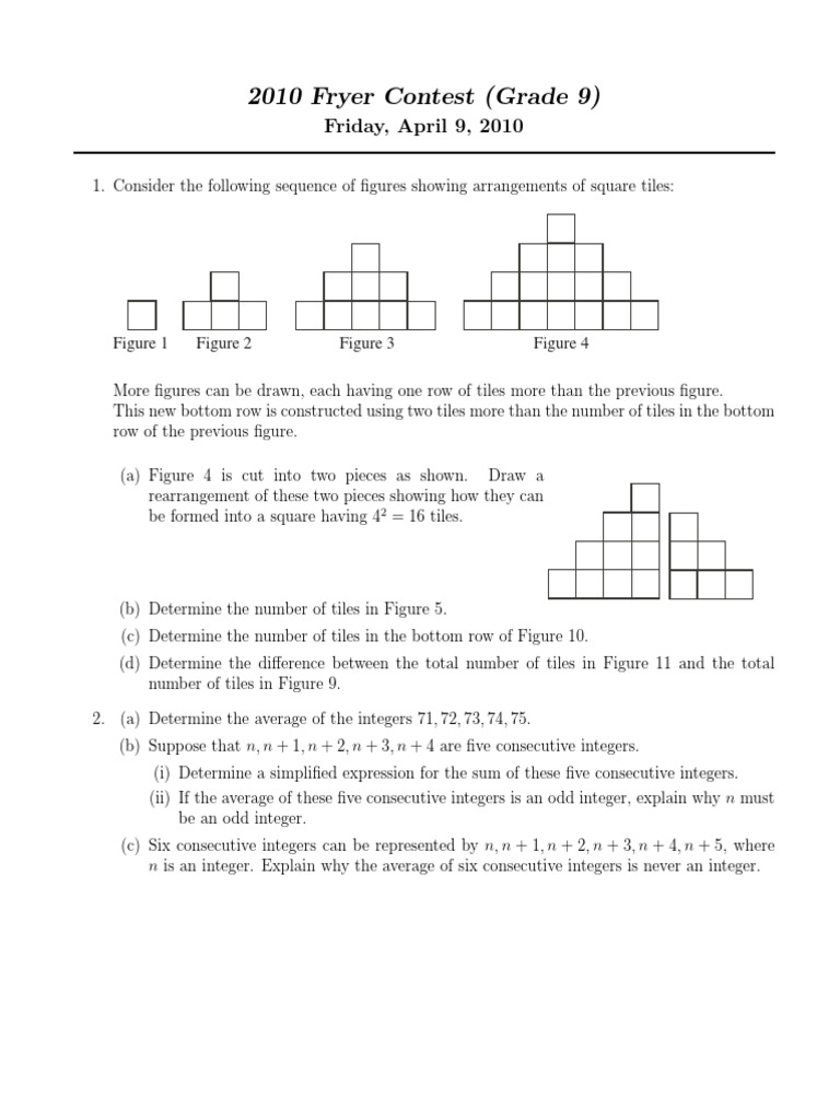 2010 Fryer Contest (Grade 9) : Friday, April 9, 2010 | PDF