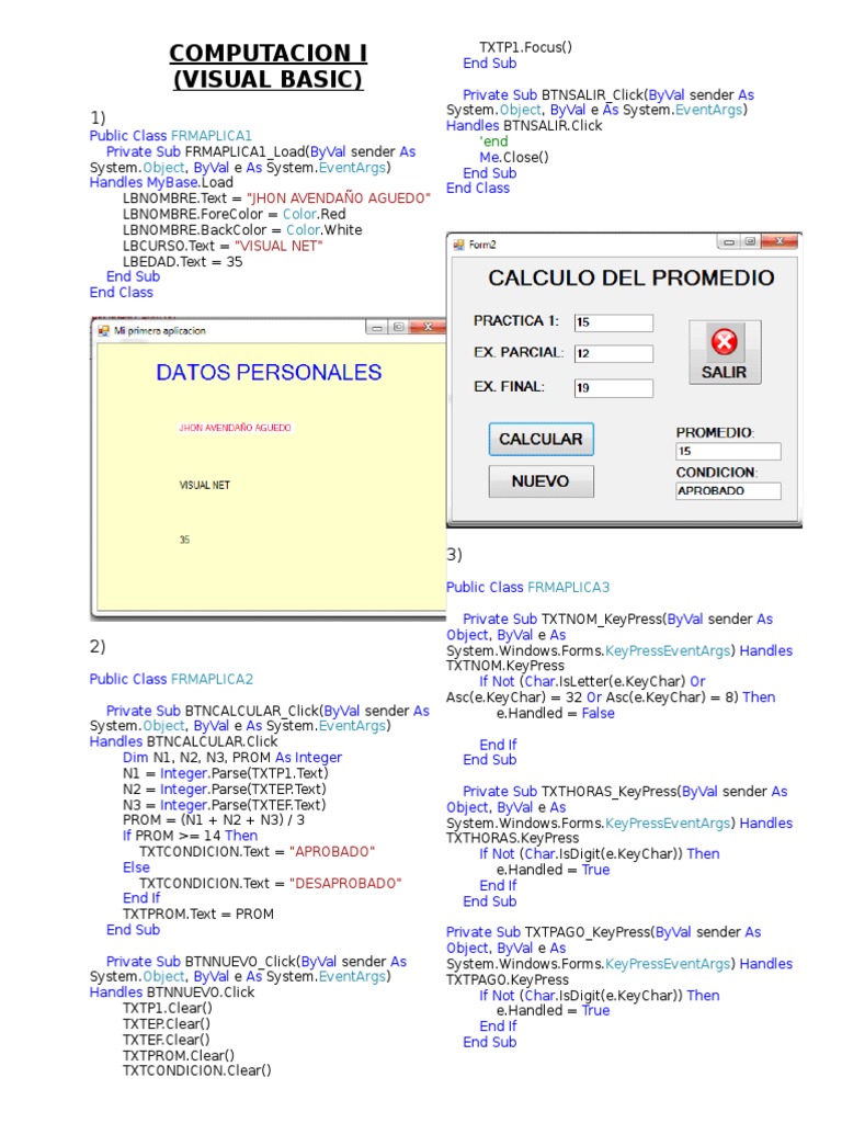 Computacion I (Visual Basic) : Frmaplica1 Object Eventargs Color Color Object Eventargs | PDF ...