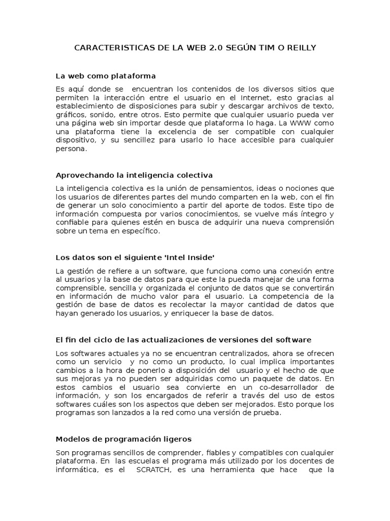 Caracteristicas de La Web 2.0 Segun Tim o Reilly | PDF | web 2.0 | Red ...