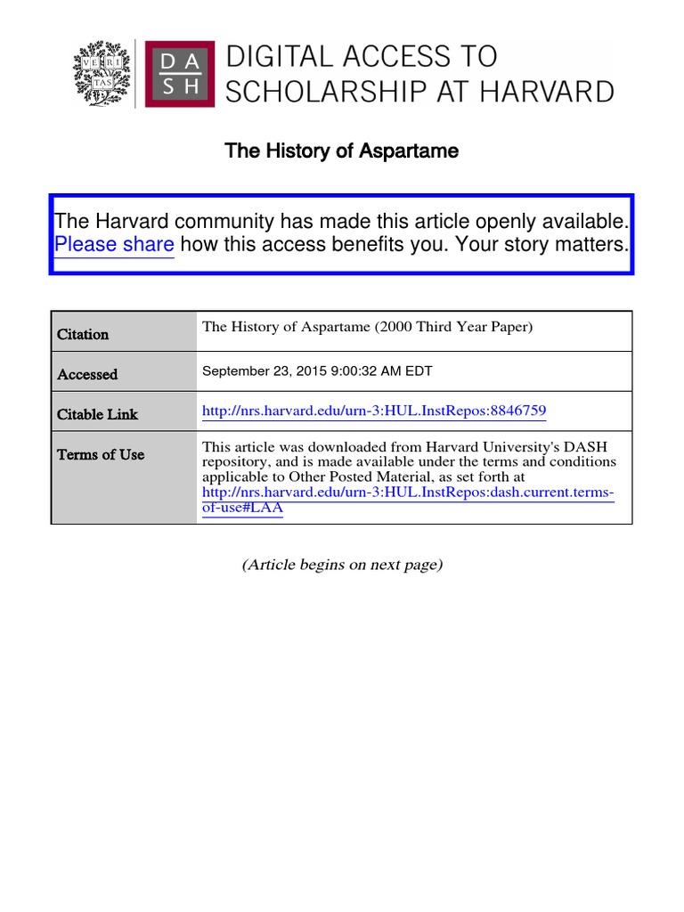 Nill, Ashley - The History of Aspartame | PDF | Sugar Substitute | Food ...
