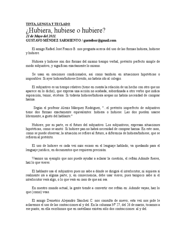 Hubiera, Hubiese, Hubiere | PDF | Reglas | Lingüística