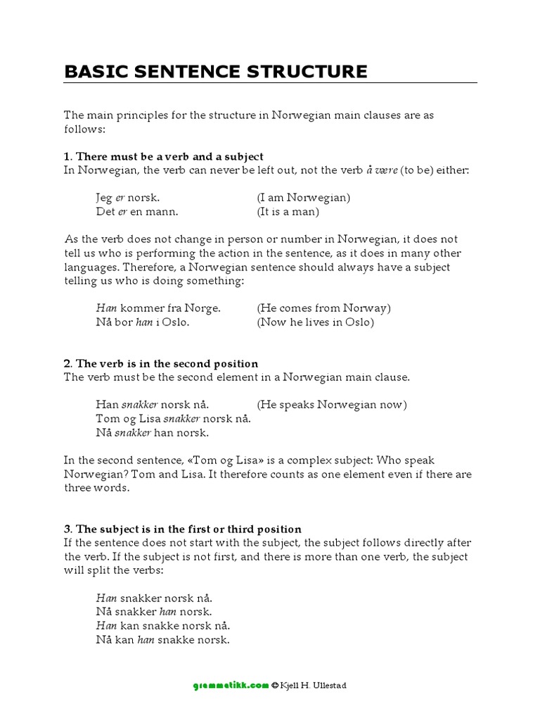 Basic Sentence Structure PDF | PDF | Sentence (Linguistics) | Verb