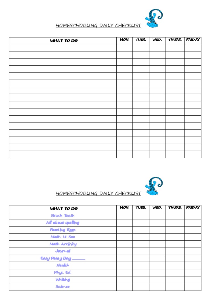 Homeschool Daily Checklist Template | PDF