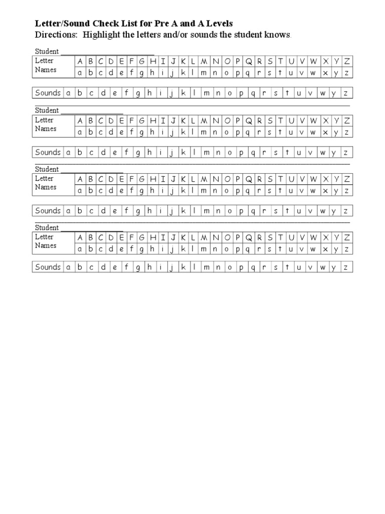Letter Sound Checklist | PDF | Career & Growth | Language Arts & Discipline