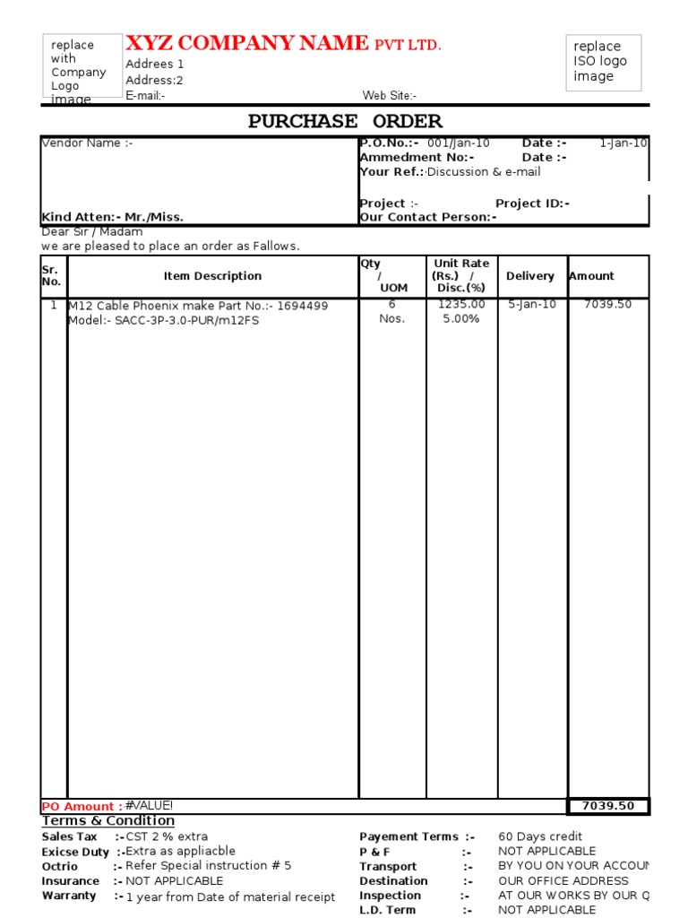 Purchase Order FORMAT With GRN | PDF | Receipt | Invoice