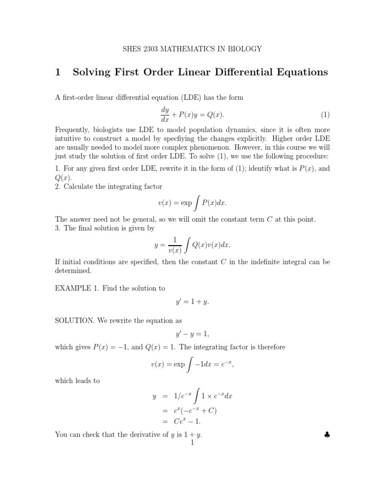 1 Solving First Order Linear Differential Equations | PDF | Probability ...