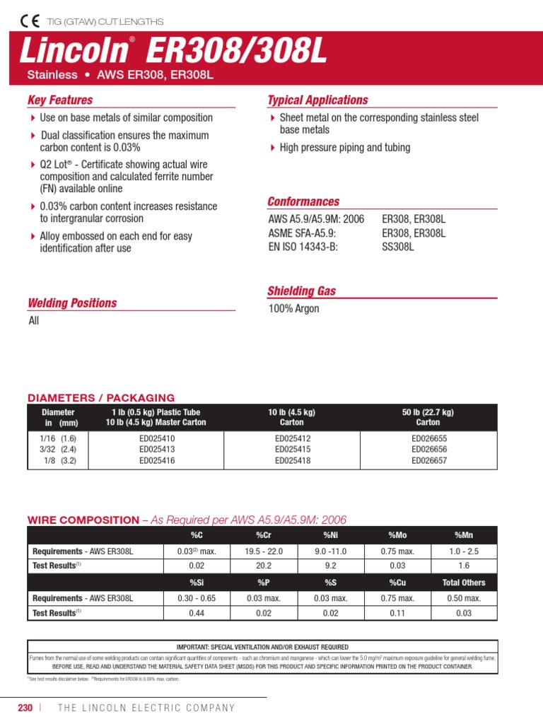 Lincoln Er-308l Gtaw Acero Inoxidable | PDF | Implied Warranty | Welding