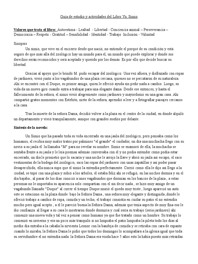 Guía Yo Simio | PDF | Libertad | Novelas