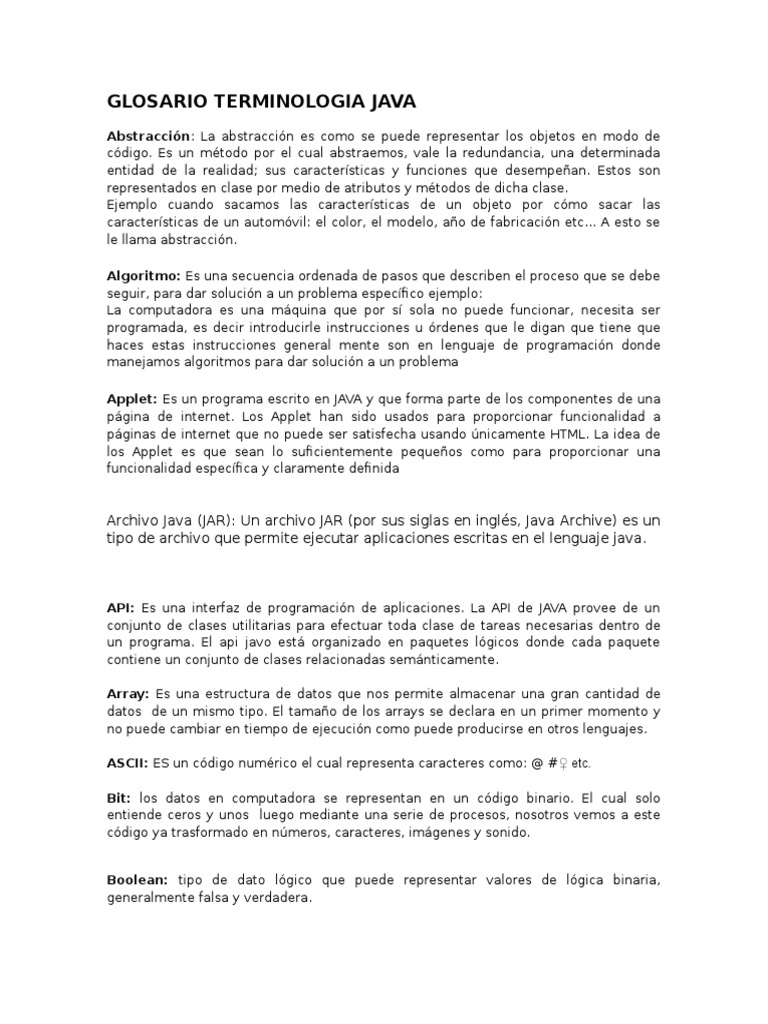 Glosario Terminologia Java | Descargar gratis PDF | Objeto (informática) | Java (lenguaje de ...