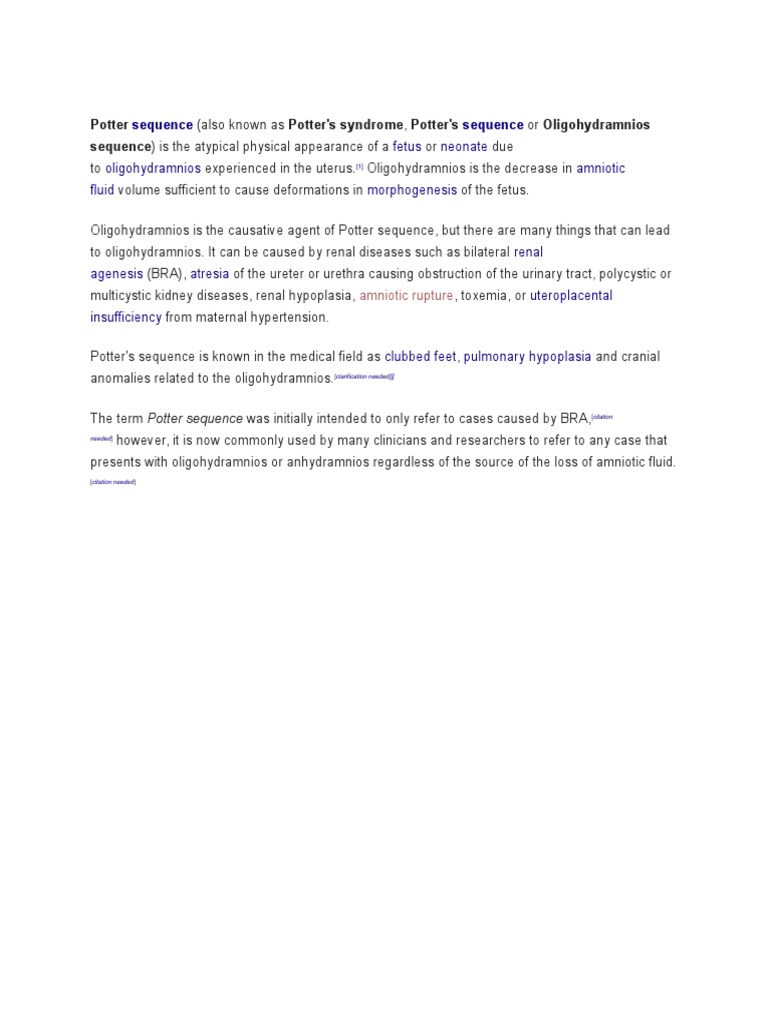 Sequence Sequence: Fetus Neonate Oligohydramnios Amniotic Fluid Morphogenesis | PDF | Self ...