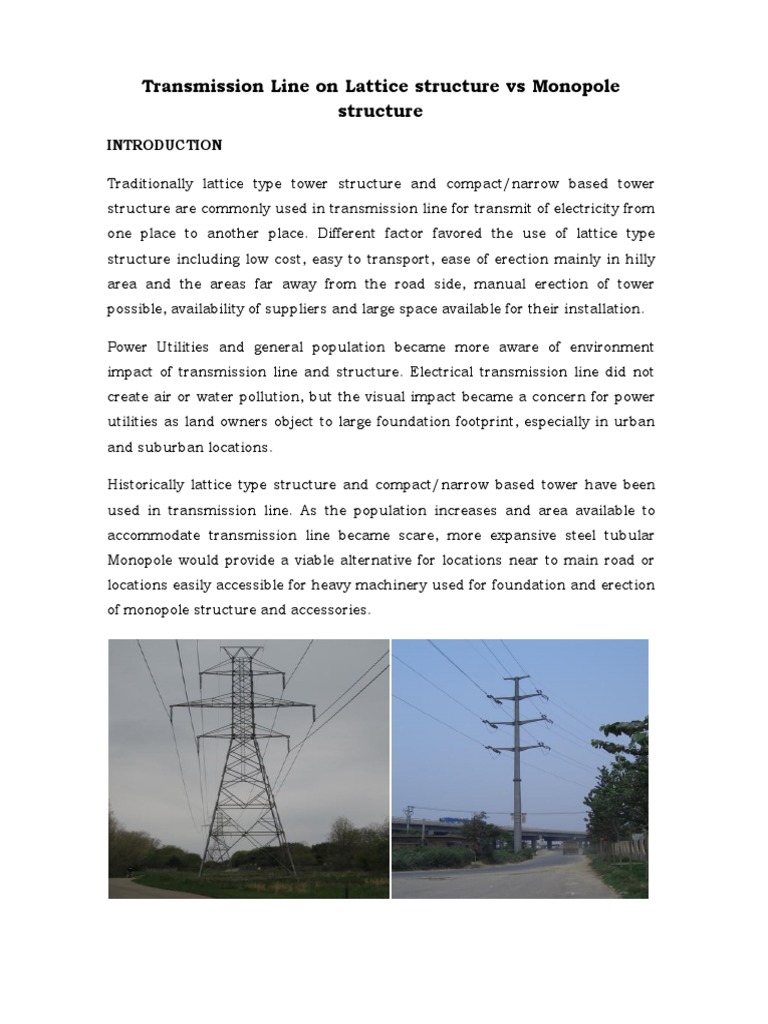Lattice Type Tower Structure Vs Monopole Structure | PDF | Electric ...