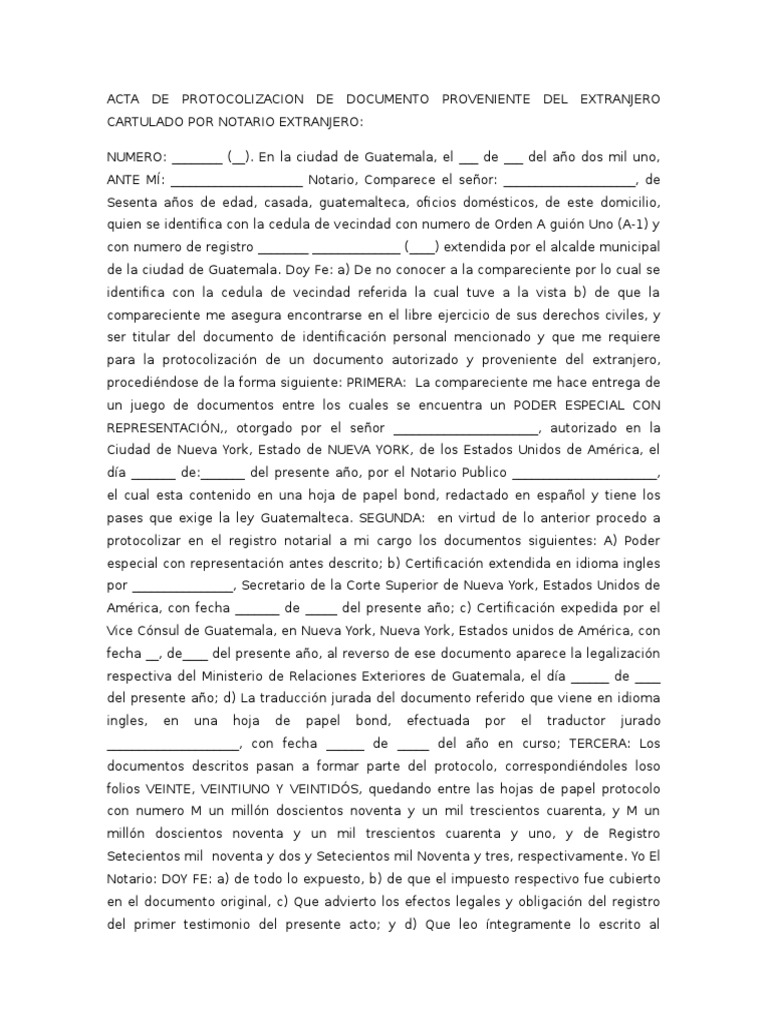 28. Acta de Protocolizacion de Documento Proveniente Del Extranjero