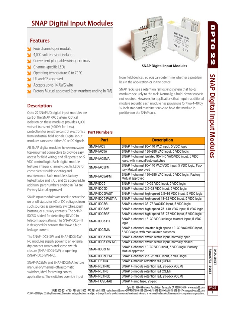 0773 SNAP Digital Input Modules Data Sheet | PDF | Switch | Volt