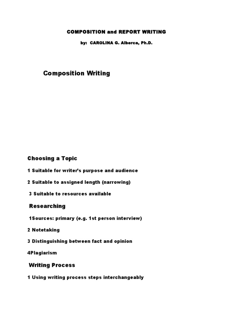 Composition and Report Writing | Essays | Paragraph