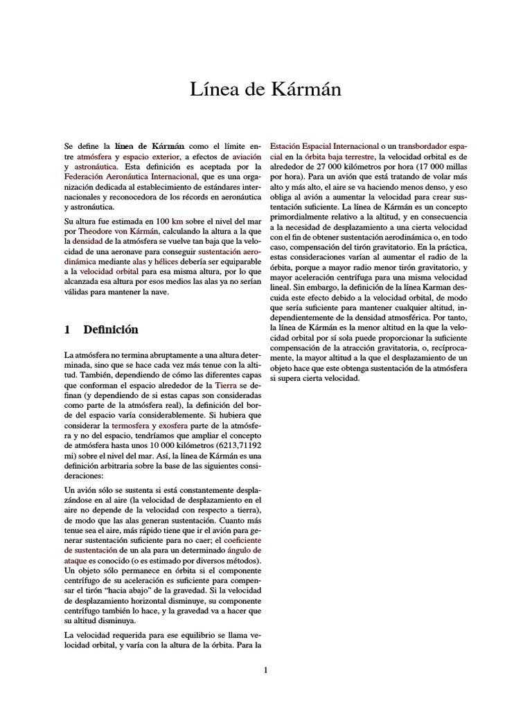 Línea de Kármán | PDF | Atmósferas Planetarias | Movimiento (física)