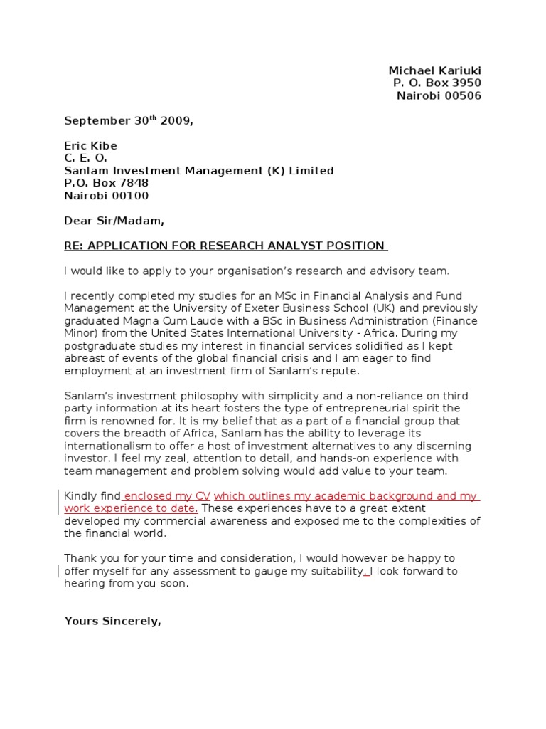 Sanlam IM Cover Letter | PDF