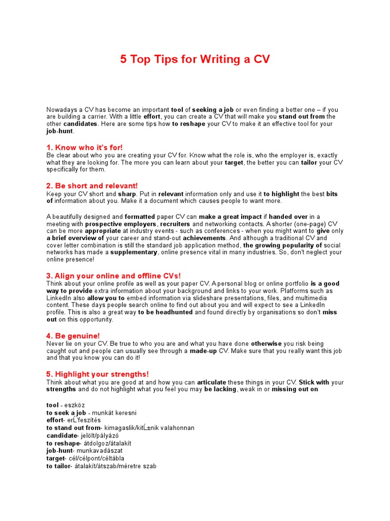 5 Top Tips For Writing A CV: 1. Know Who It's For! | PDF ...
