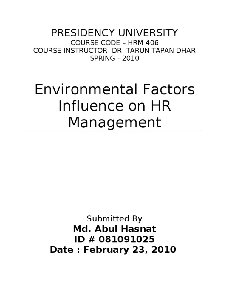Environmental Factors in HR Management | PDF | Human Resource ...