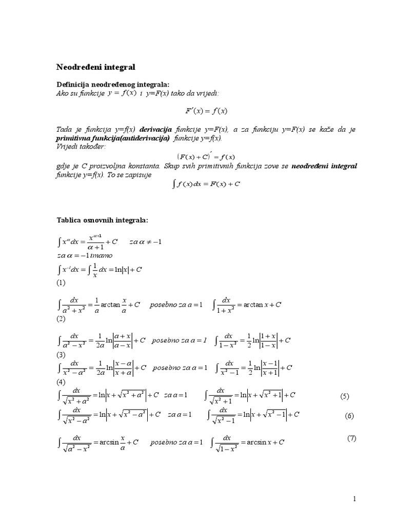 Neodredjeni Integrali | PDF