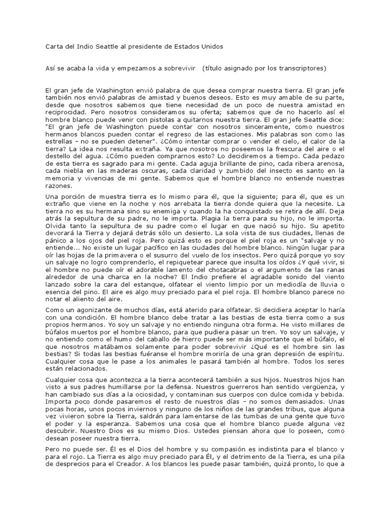 Carta de Jefe Seattle a EE.UU. | PDF | Poesía