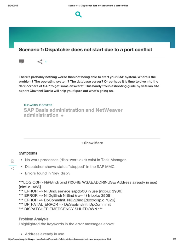 Scenario 1 - Dispatcher Does Not Start Due To A Port Conflict | PDF ...