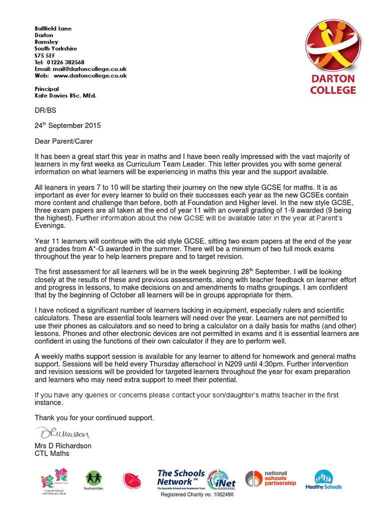 GCSE Maths Letter September 2015 | PDF | Educational Assessment And ...