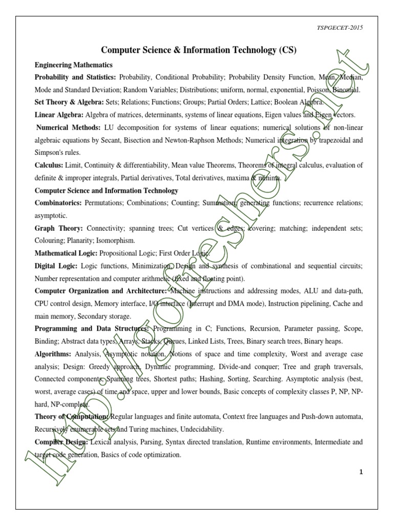 TS PGECET CSE and IT Syllabus & Scheme of Examination | PDF ...
