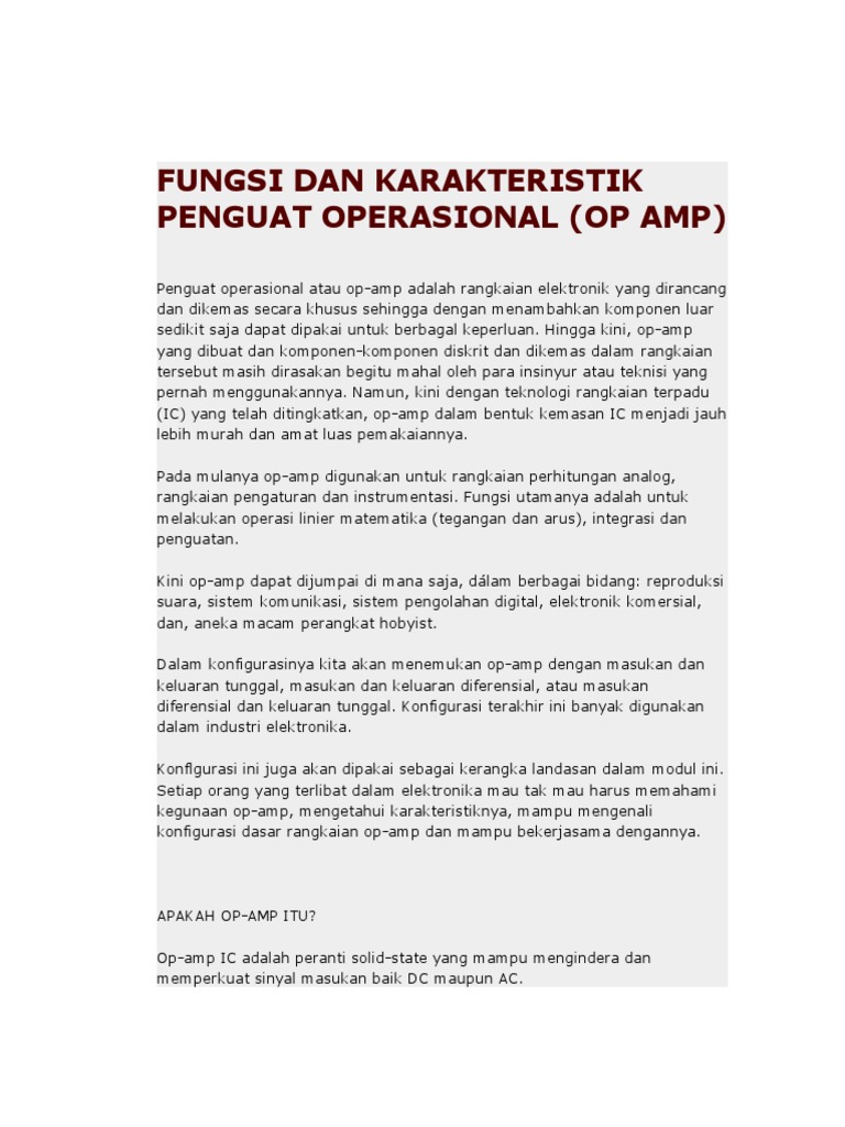 Fungsi Dan Karakteristik Penguat Operasional | PDF