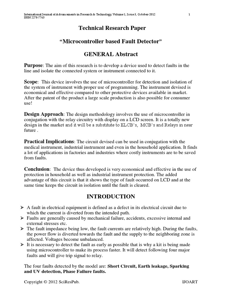 Technical Research Paper Microcontroller Based Fault Detector | PDF | Relay | Rectifier