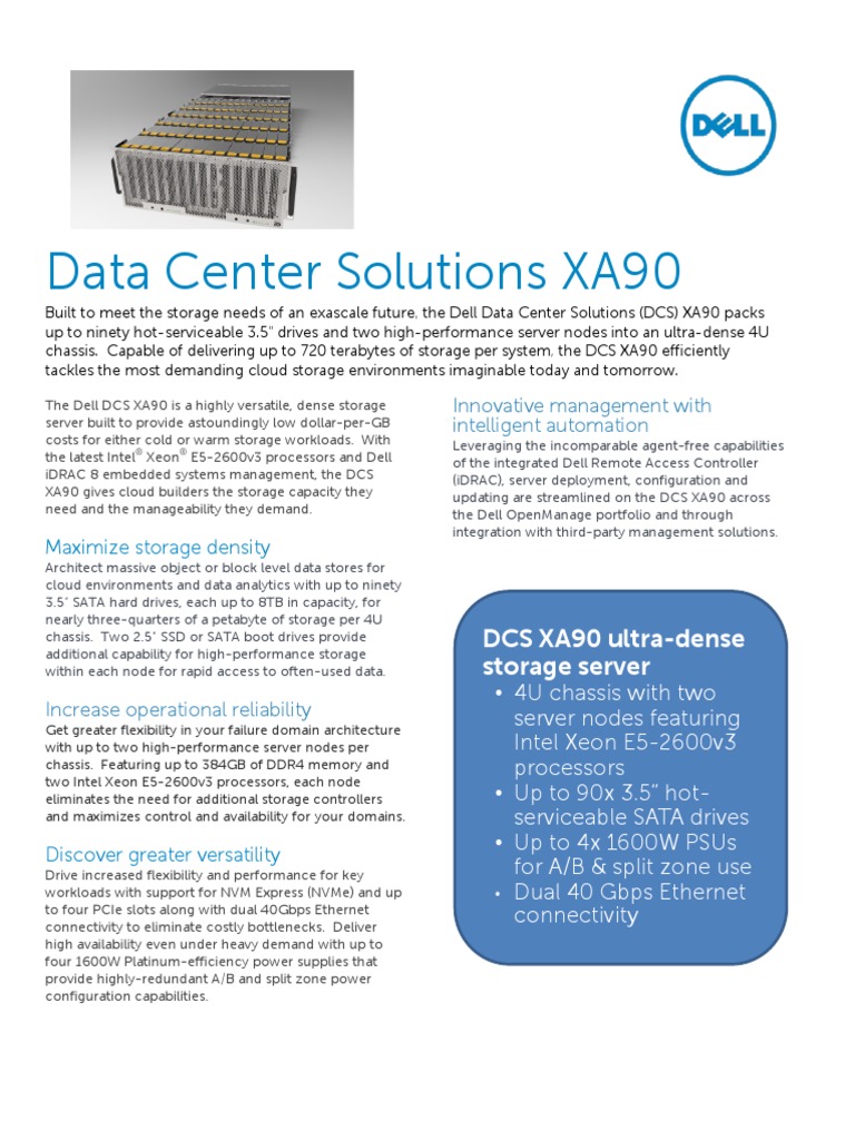 Dell DCS XA90 Spec Sheet - November 2014 | PDF | Solid State Drive | Dell