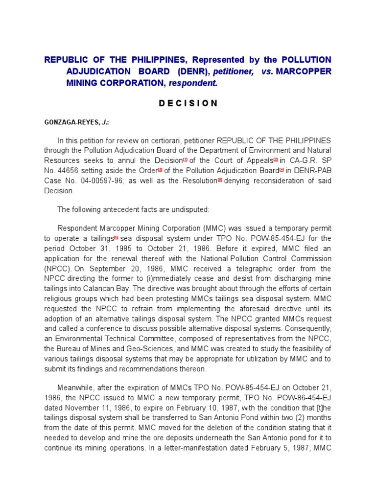 Philippines vs. Marcopper Mining Case | PDF | Mining | Injunction