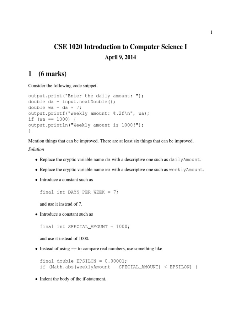 CSE1020 Final Solution | PDF | Fraction (Mathematics) | Parameter (Computer Programming)