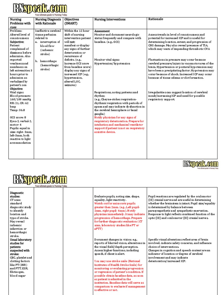 Cerebrovascular Accident Nursing Care Plan | Stroke | Diseases And ...