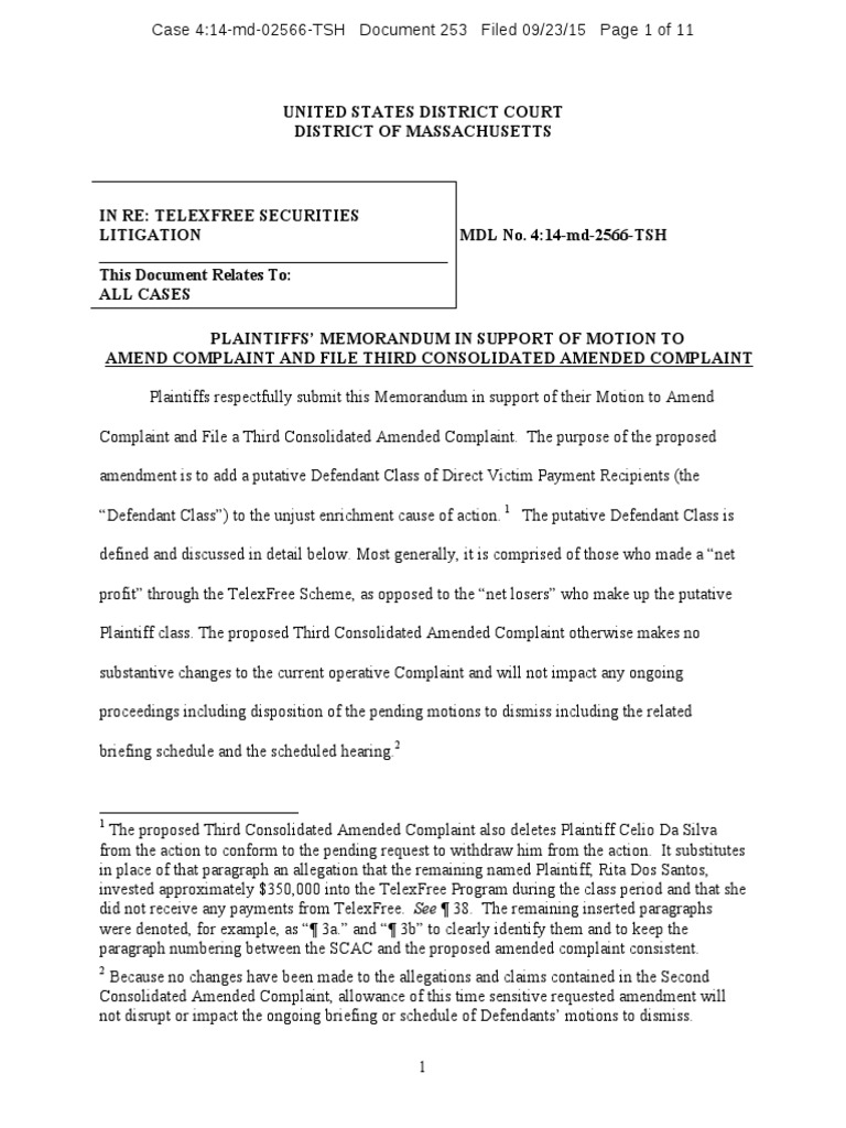 #253 TelexFree Motion To Amend Complaint | Download Free PDF | Lawsuit ...