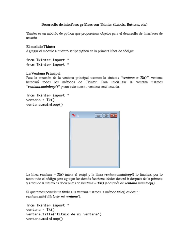 Desarrollo de Interfaces Gráficas Con Tkinter | PDF | Ventana (informática) | Python (lenguaje ...