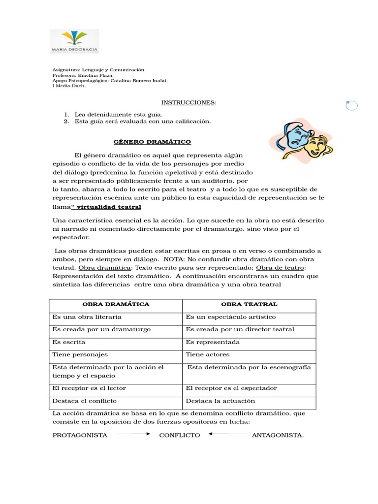Guia De Estudio Obra Dramática Pdf Comedia Teatro