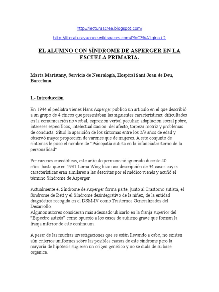 Características del Síndrome de Asperger | PDF | Síndrome de Asperger ...