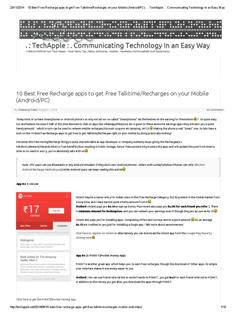 10 Best Free Recharge Apps To Get Free Talktime - Recharges On Your Mobile (Android - PC ...