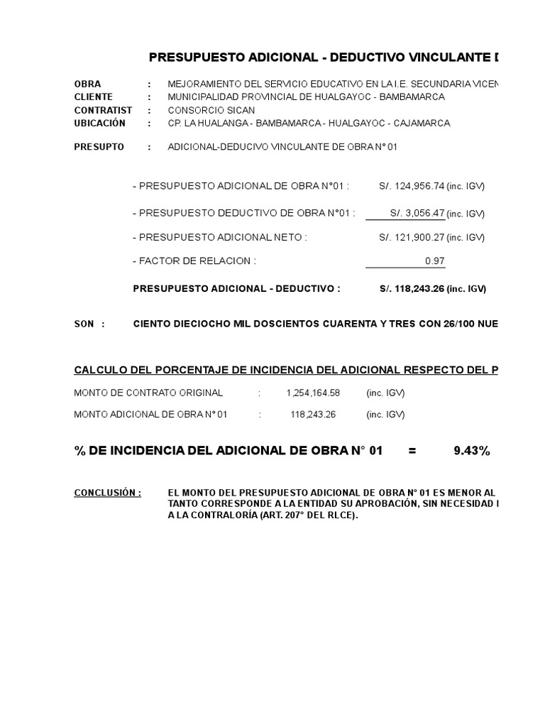Adicional - Deductivo Vinculante | PDF | Hormigón | Diseño arquitectonico