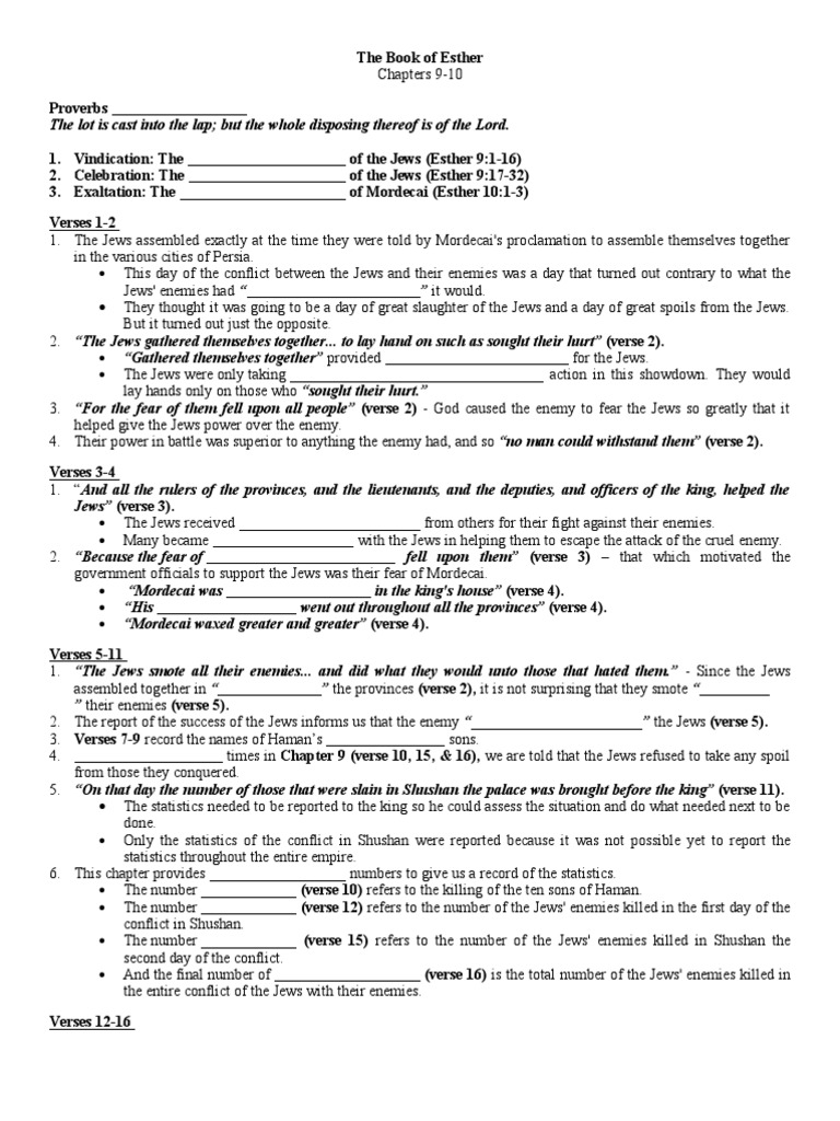 Esther Chapters 9 and 10 Handout | PDF | Book Of Esther | Esther