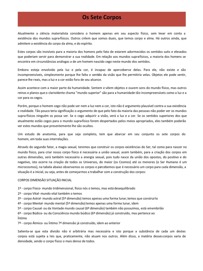 Os Sete Corpos - Apostila | PDF | Física | Mente