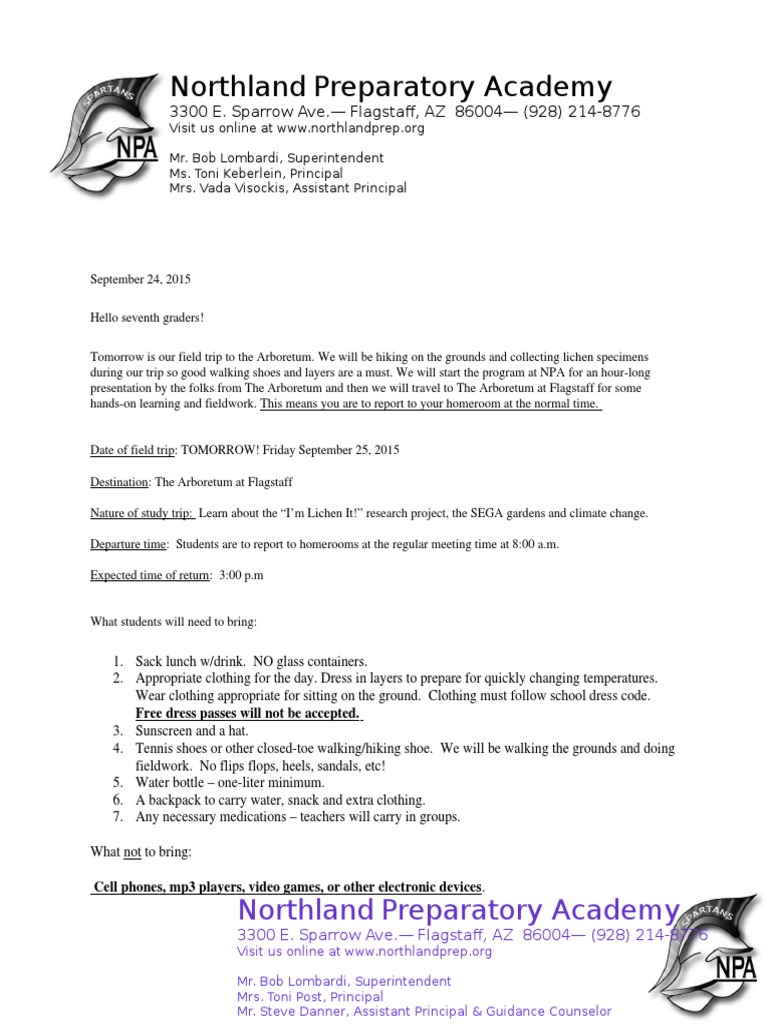 Field Trip Reminder | PDF