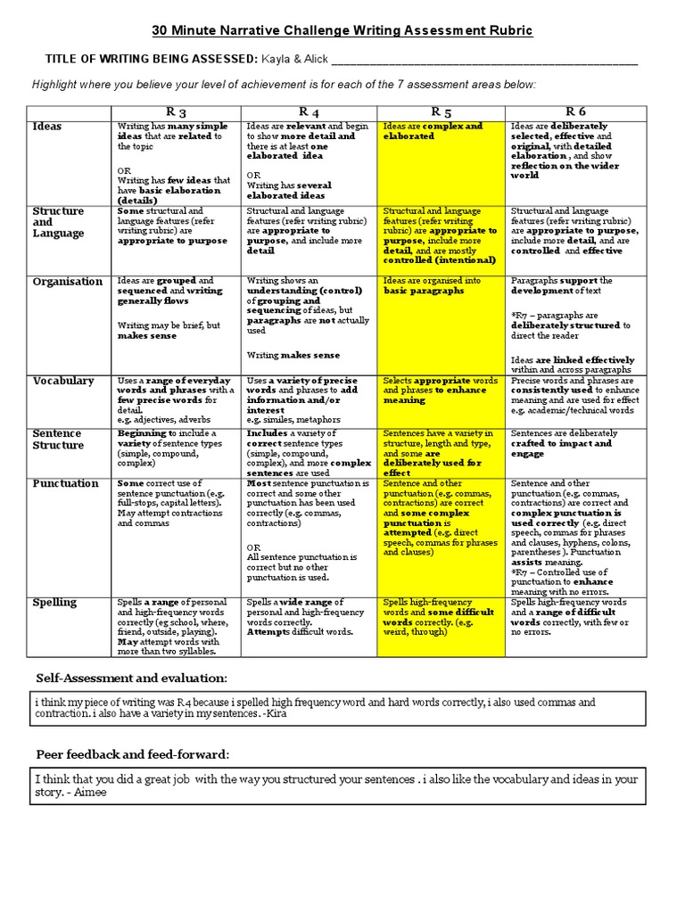 Writing Assessment Rubric Overview | PDF | Sentence (Linguistics ...
