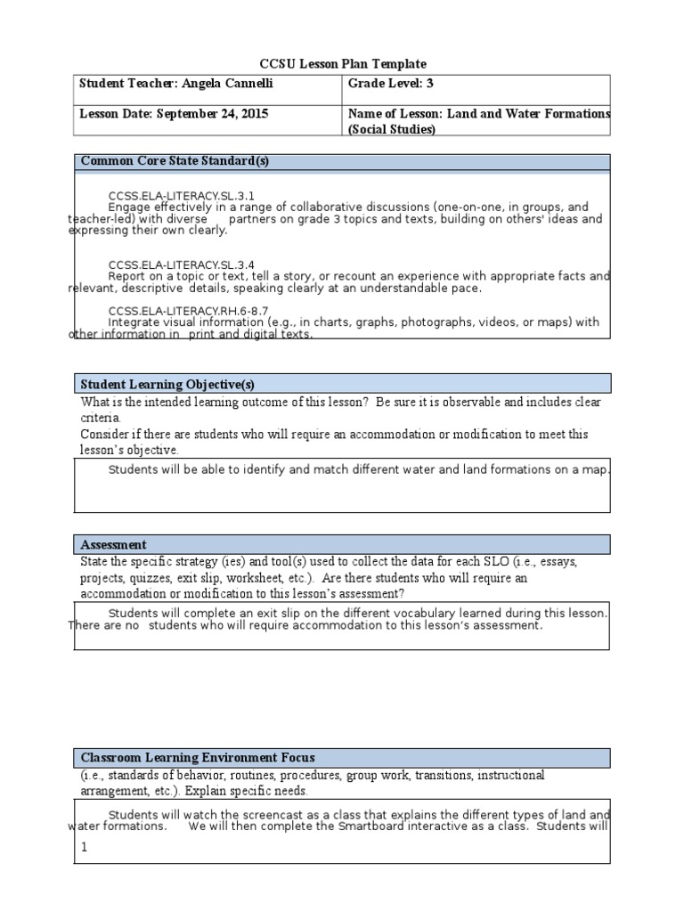 Water and Land Formations Lesson Plan | PDF | Lesson Plan | Educational ...